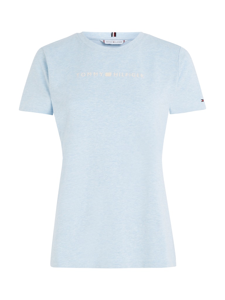 Tommy Hilfiger Damen T Shirt REG FROSTED CORP LOGO C NK SS breezy blue heather bequem online kaufen bei Tara M